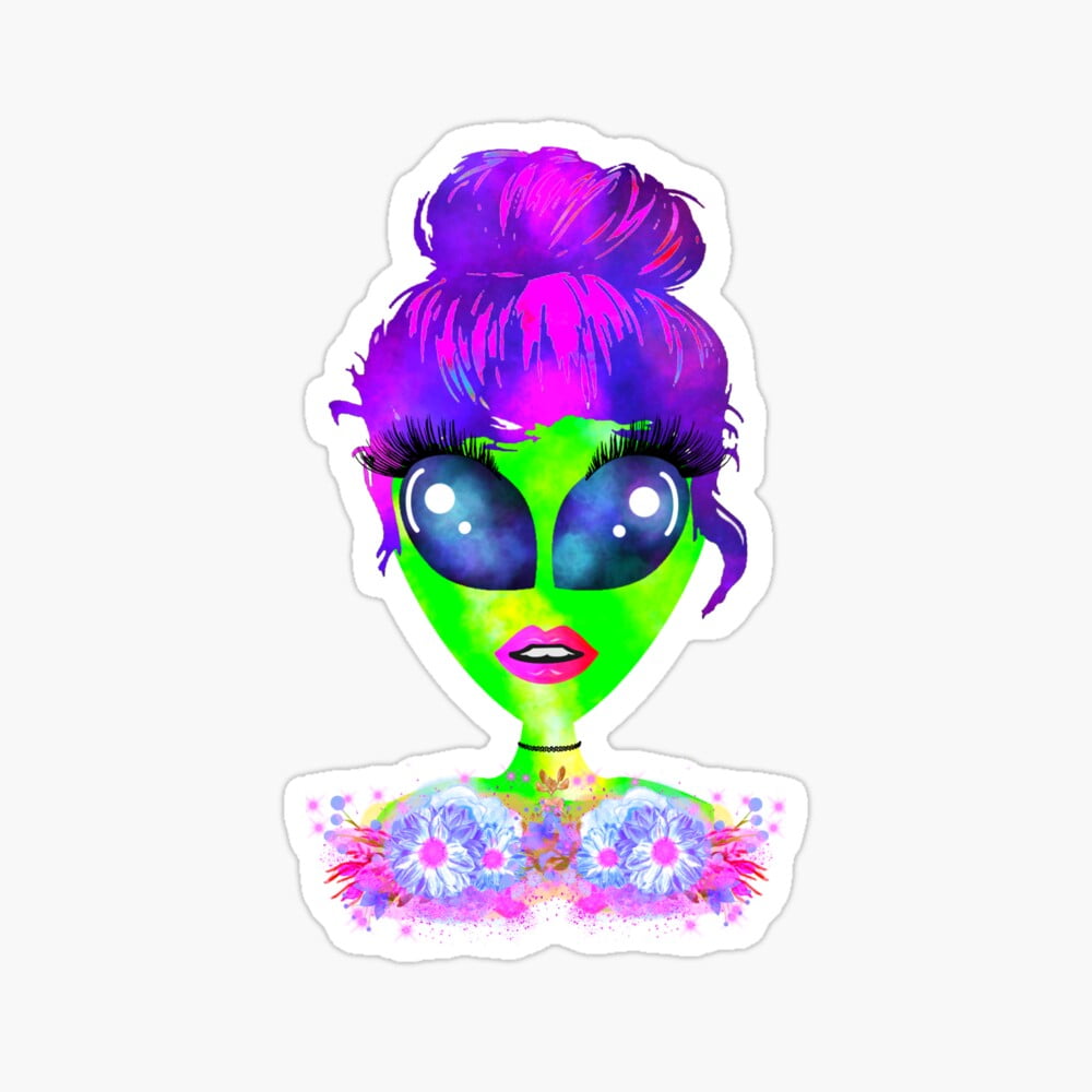 Kira .5875 Sticker - Cute Alien Girl Women Alien Bun Hair Lashes Outer ...