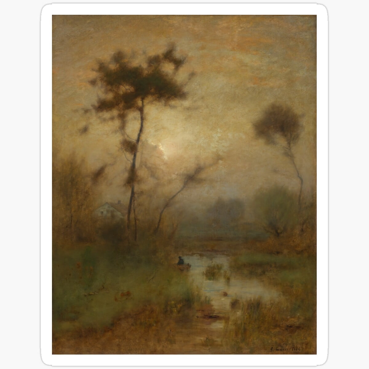 Kira A Silver Morning Vintage Landscape Painting Sticker Waterproof Sticker for Water Bottles ...