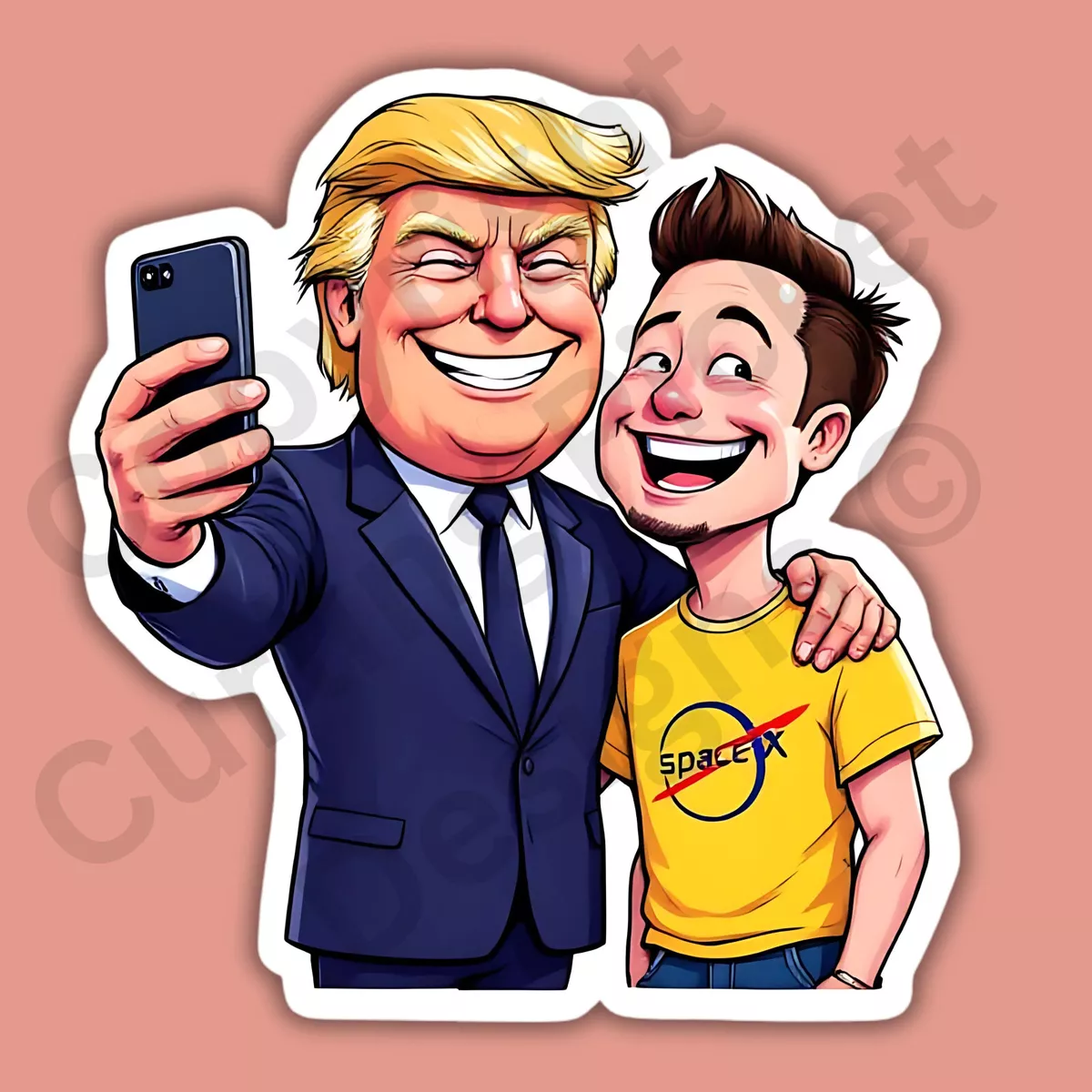 Kira And Elon Musk Taking A Selfie Funny Vinyl Sticker Waterproof ...