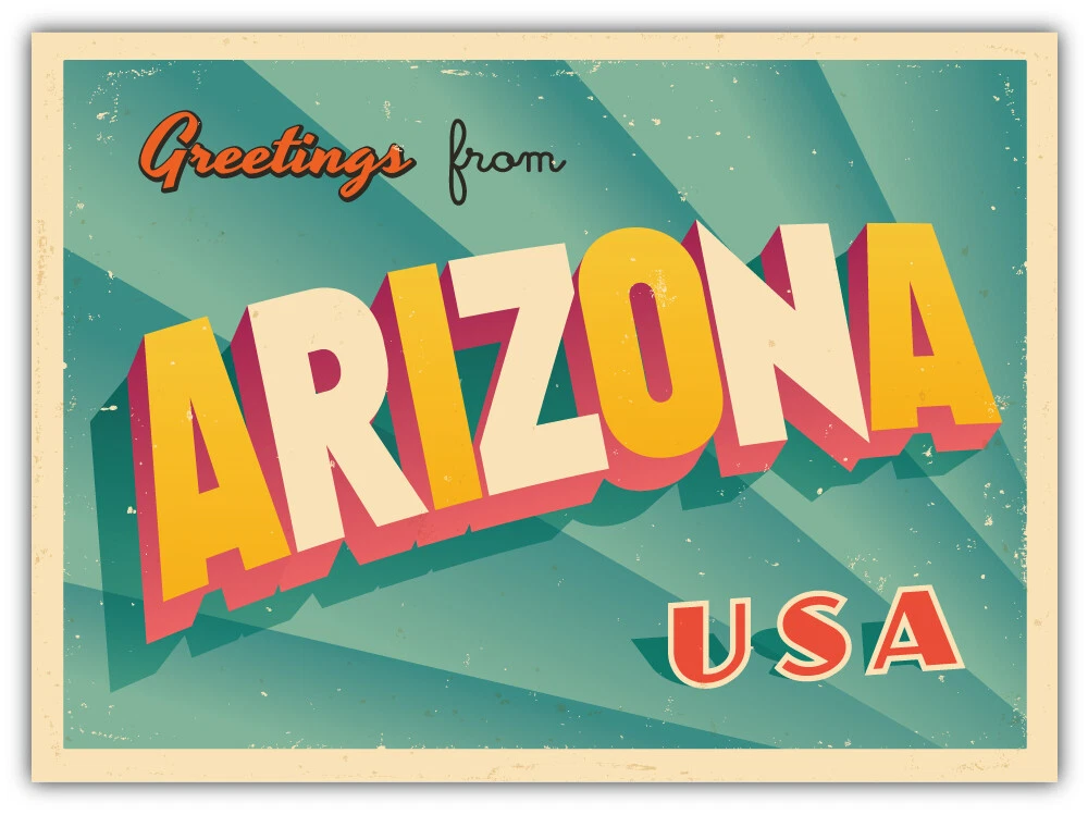 Kira Arizona USA State Greetings Vintage Badge Car Bumper Sticker Decal ...