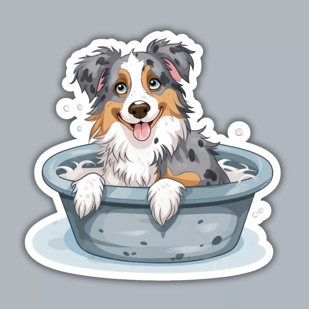 Kira Aussie Australian Shepherd in a Bathtub Matte Vinyl Laminated Sticker Waterproof Sticker ...