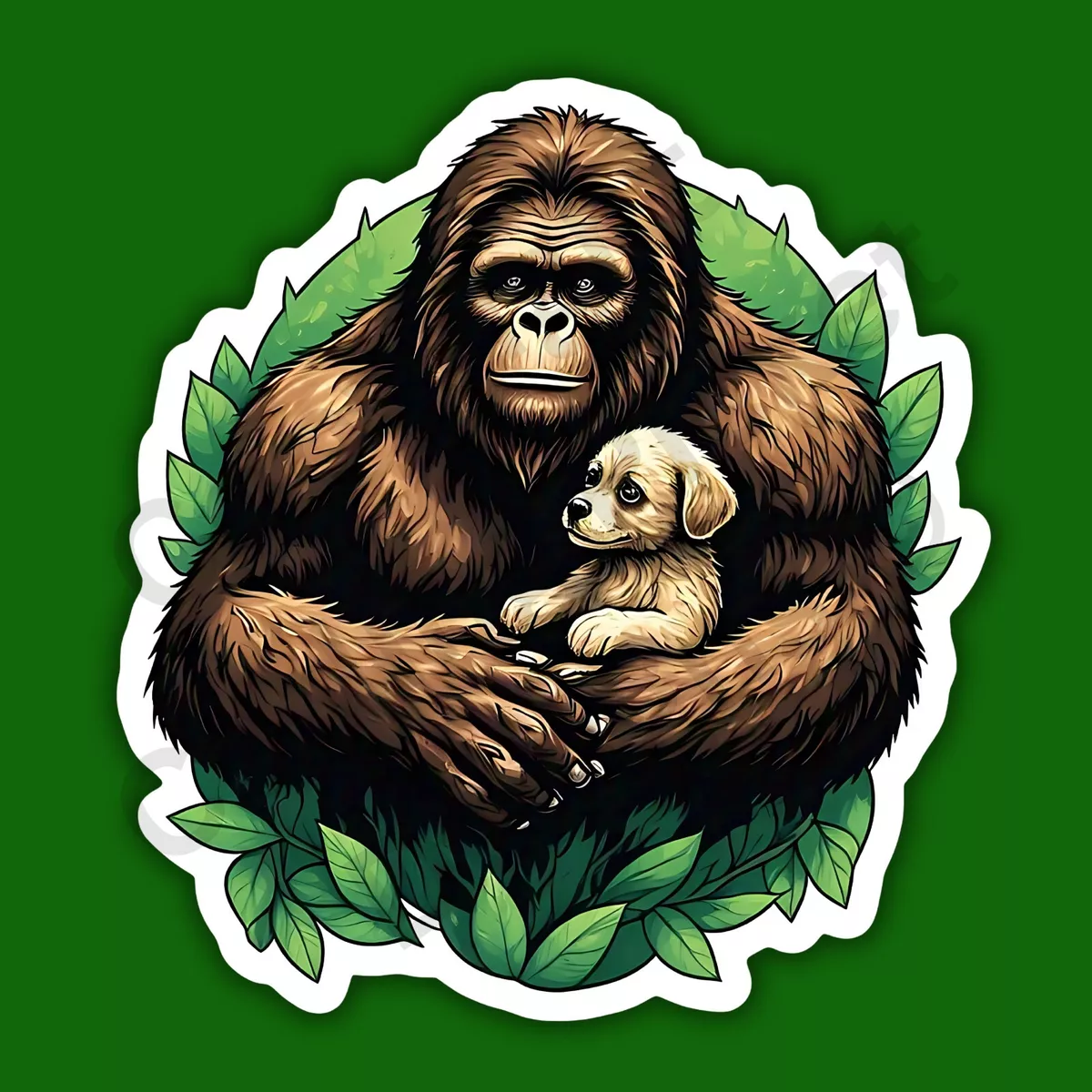 Kira Bigfoot Holding A Puppy Sasquatch Cryptid Dog Cute Vinyl Sticker ...