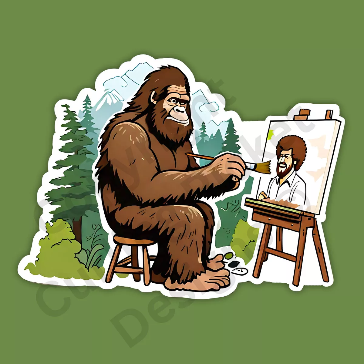 Kira Bigfoot Painting a Picture of Bob Ross Cryptid Sasquatch Funny ...