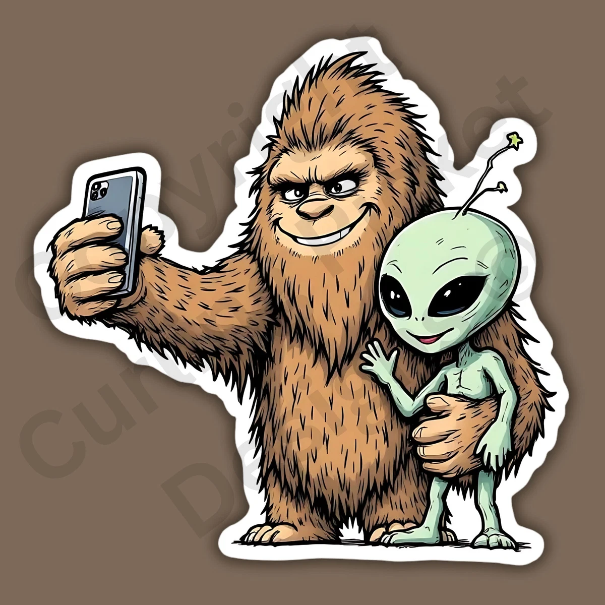Kira Bigfoot Taking Selfie With Alien Sasquatch Cryptid Funny Vinyl ...