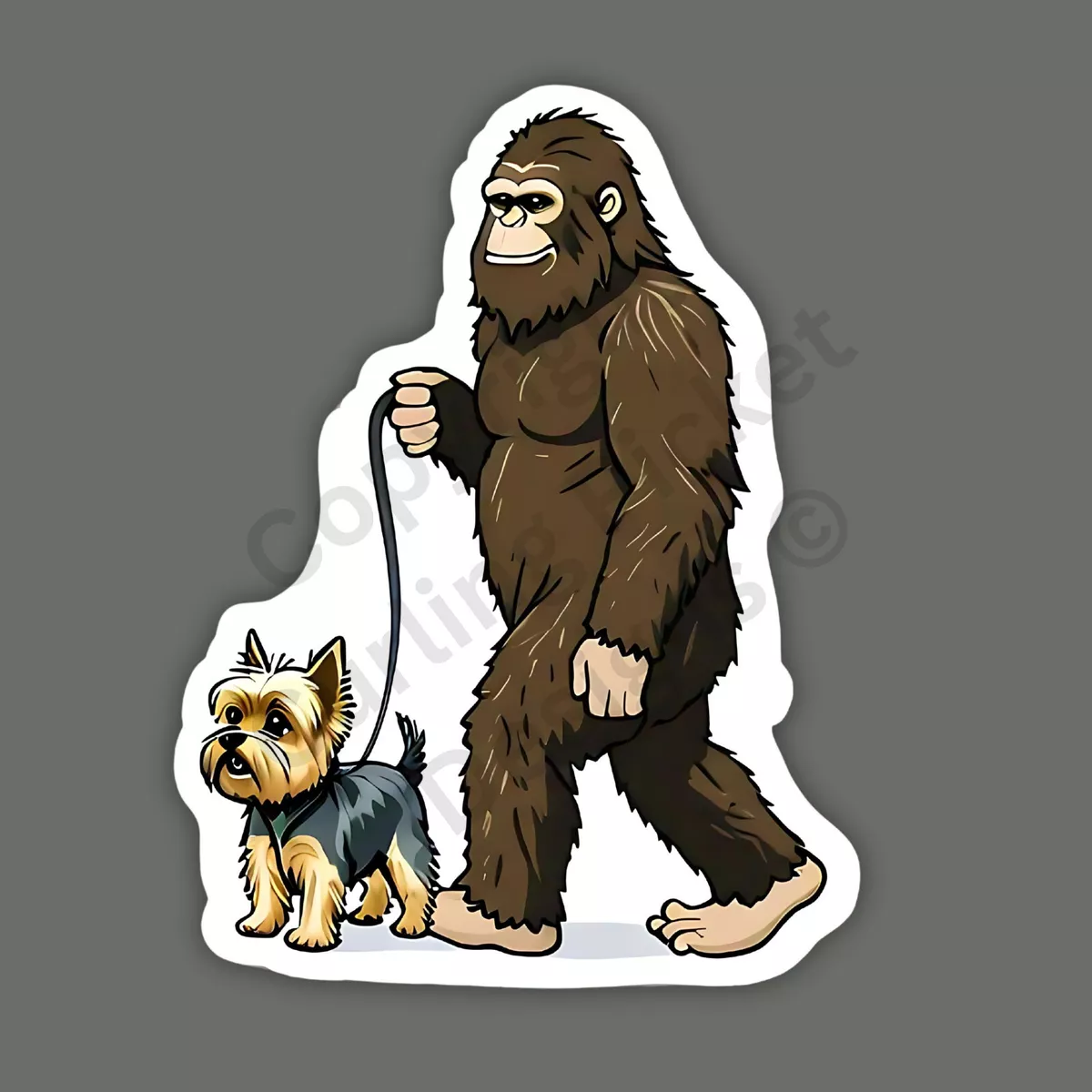 Kira Bigfoot Walking a Yorkie Yorkshire Terrier Cute Funny Vinyl ...