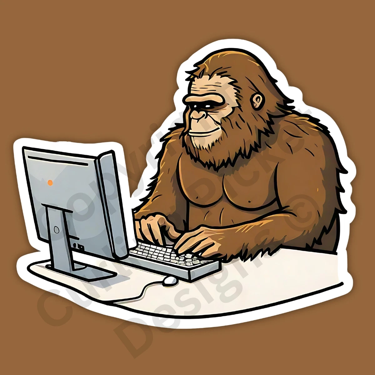 Kira Bigfoot Working at the Computer Cryptid Sasquatch Funny Vinyl ...