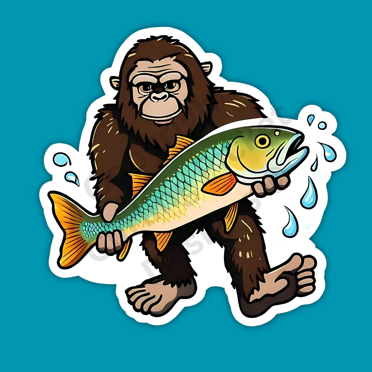 Kira Bigfoot with a Fish Funny Sasquatch Cryptid Vinyl Sticker ...