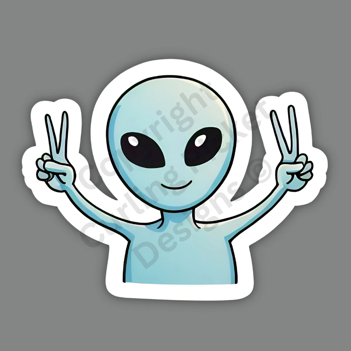 Kira Blue Space Alien UFO Giving The Peace Sign Funny Vinyl Sticker ...