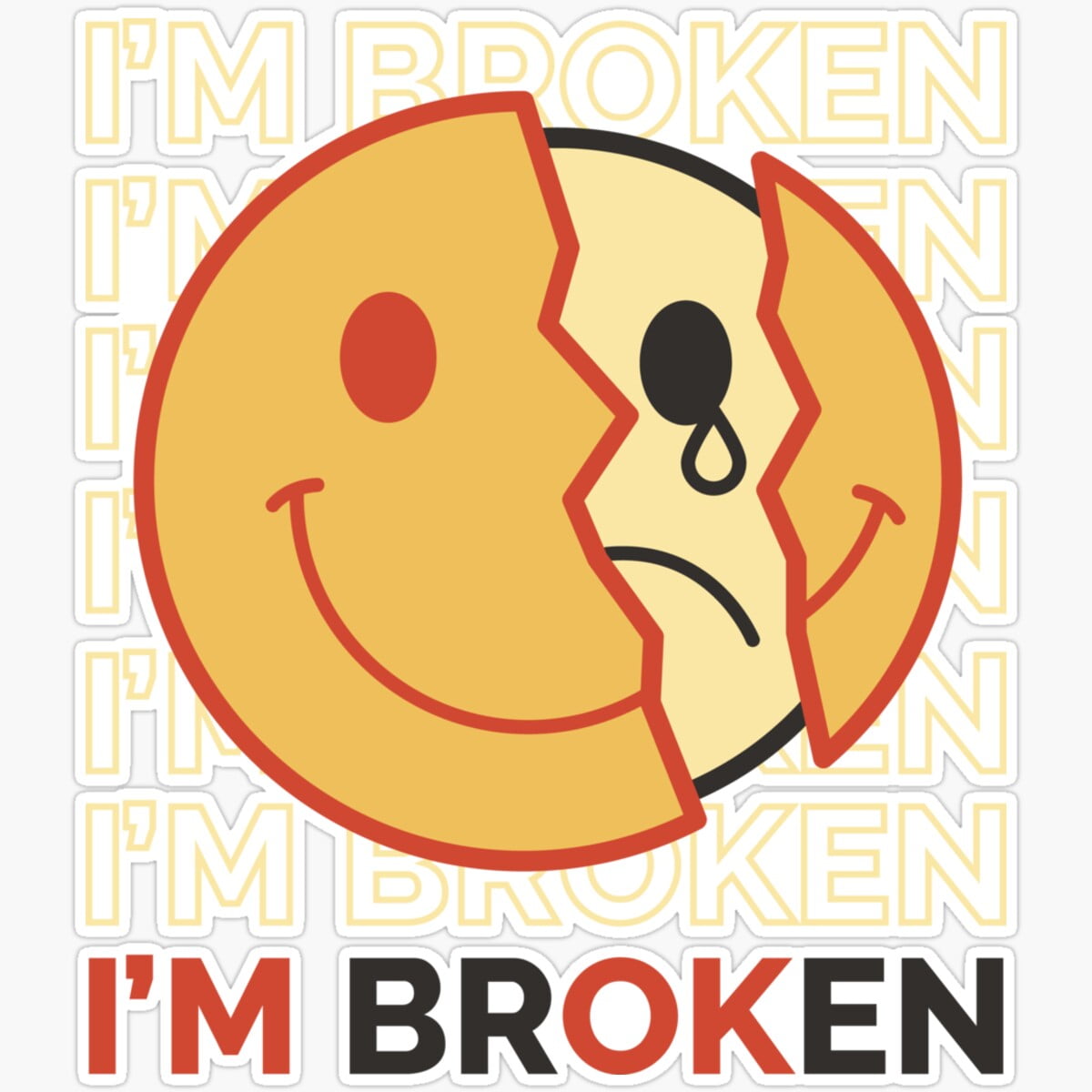 Kira I'm Broken | Sad Emoji with Broken Happy Face Sticker Decorative ...