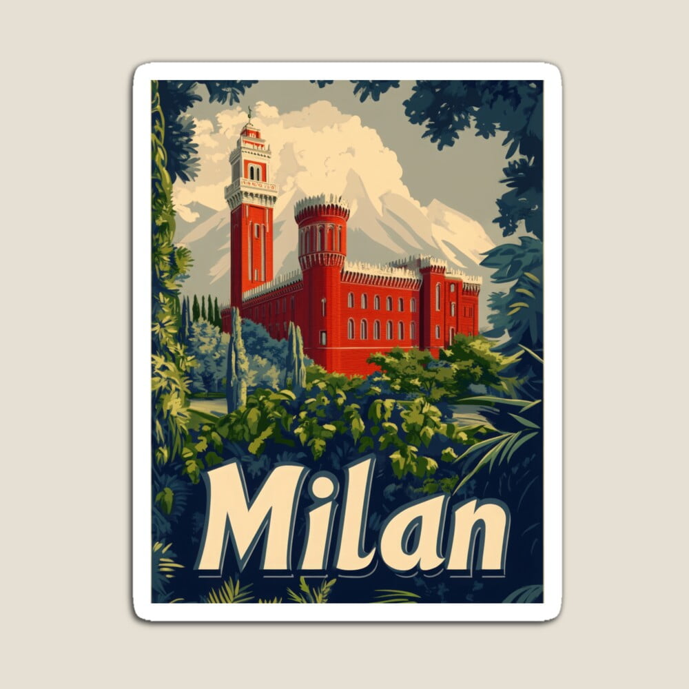 Kira - This Captivating Retro Travel Poster Showcases Milans Stunning Historic Architecture ...