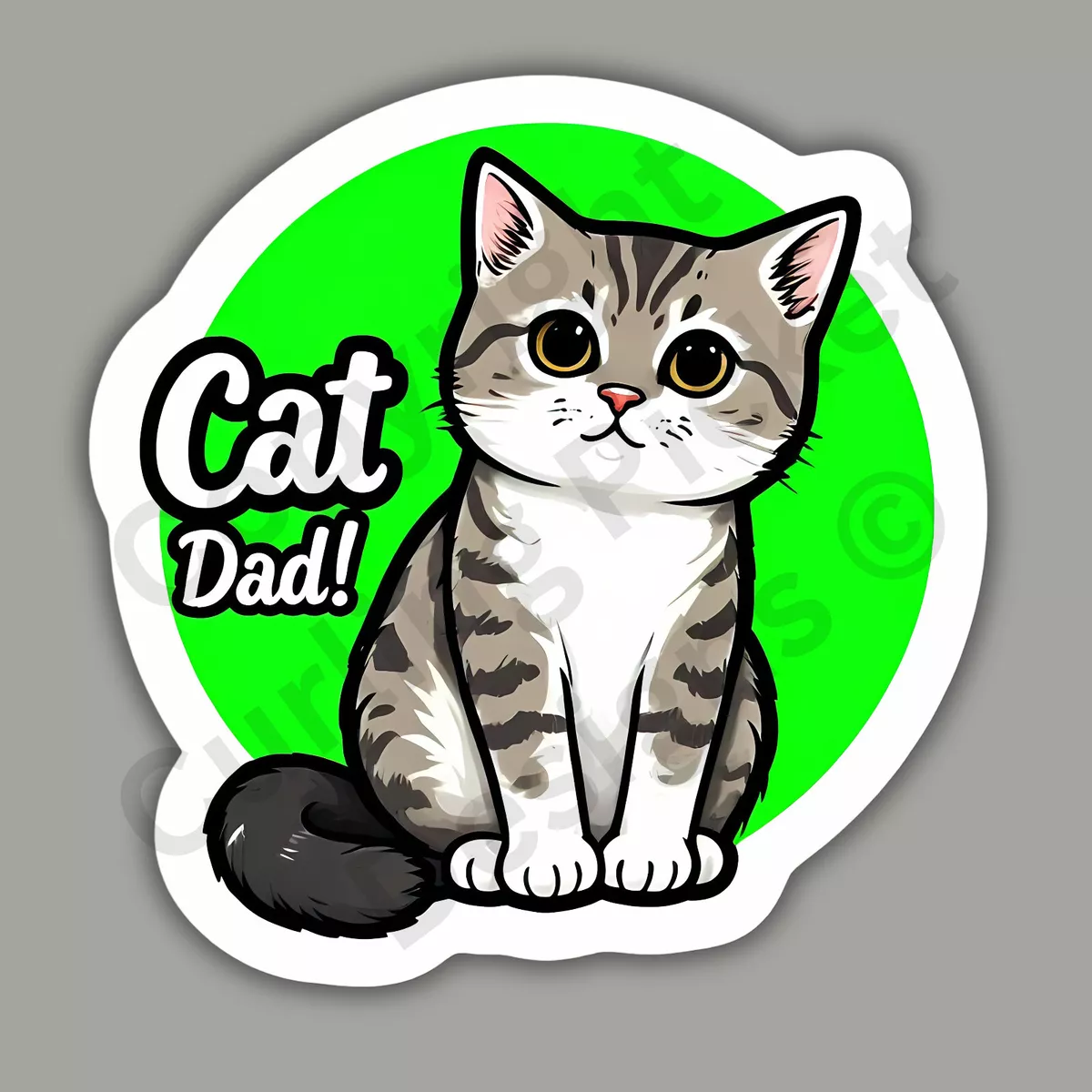 Kira Cat Dad Tabby Funny Feline Adorable Vinyl Sticker Waterproof ...
