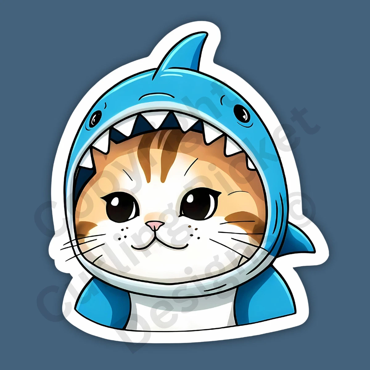 Kira Cat Wearing A Shark Suit Pet Humor Funny Cute Quirky Vinyl Sticker ...