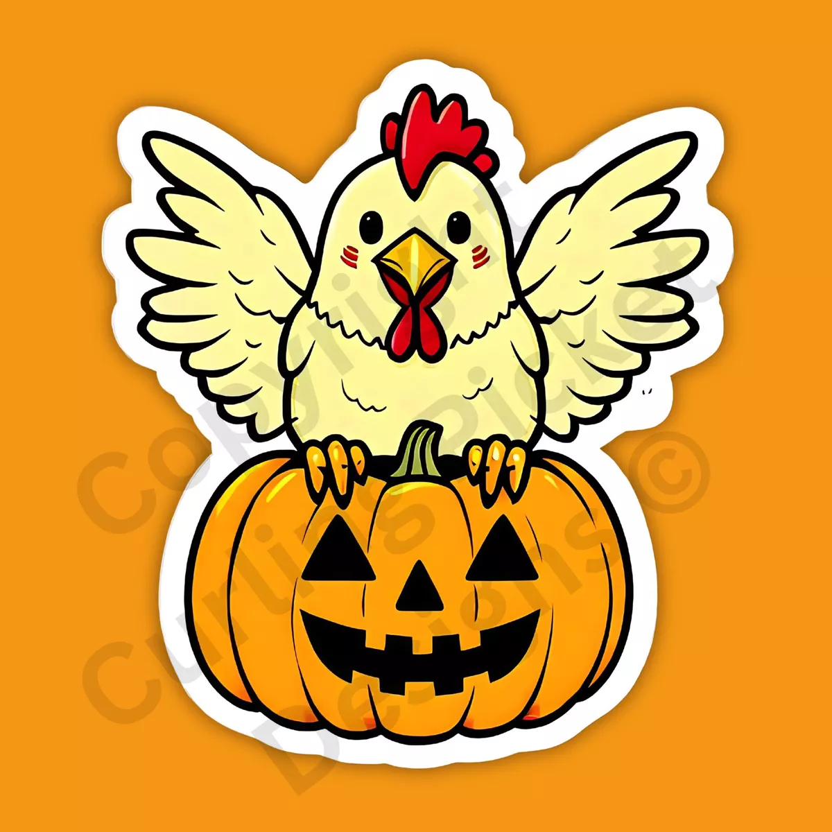 Kira Chicken on a Jack O'Lantern Pumpkin Halloween Farm Animal Vinyl ...
