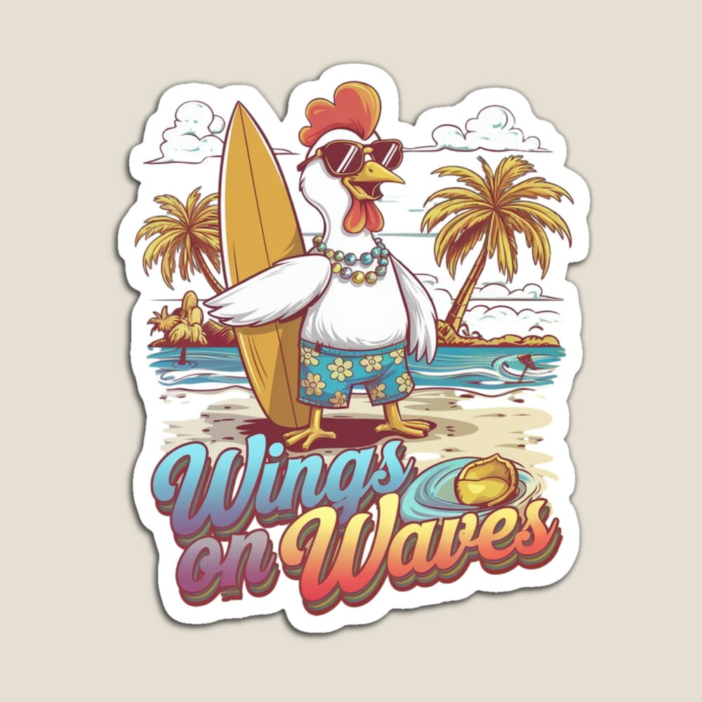 Kira - Chicken Surfing - Chicken Surf - Wings On Waves Sticker - 8099 ...