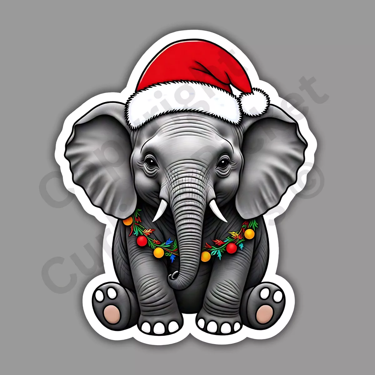 Kira Christmas Elephant Zoo Animal Santa Hat Garland Cute Funny Vinyl ...