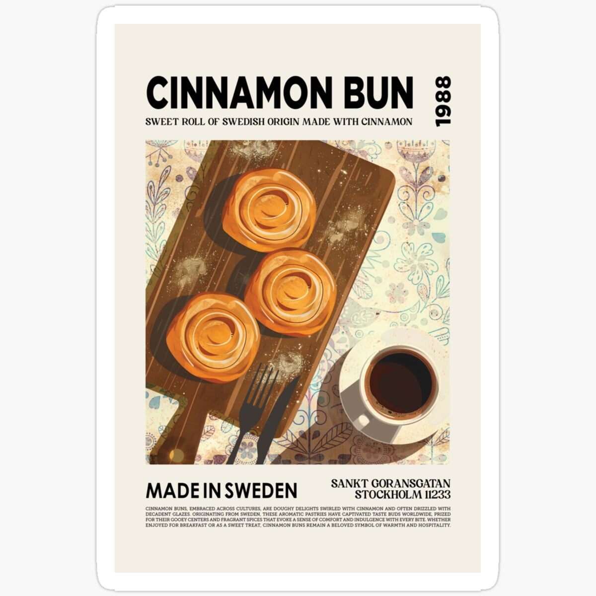 Kira Cinnamon Bun Wall Art Sticker Waterproof Sticker for Water Bottles ...