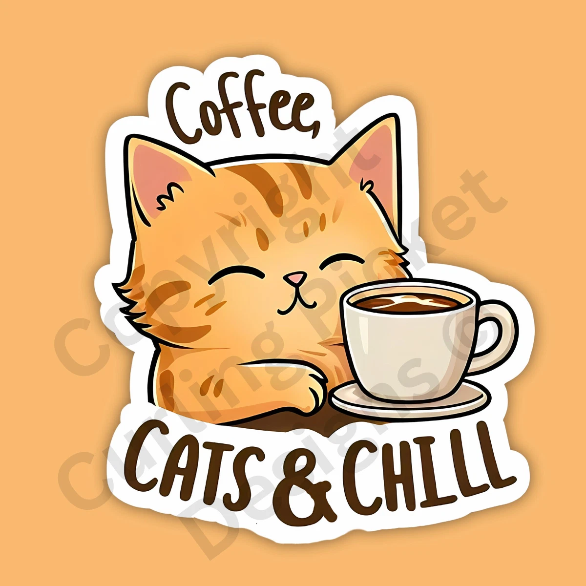 Kira Coffee Cats and Chill Funny Cute Laptop Cat Funny Cute Vinyl ...