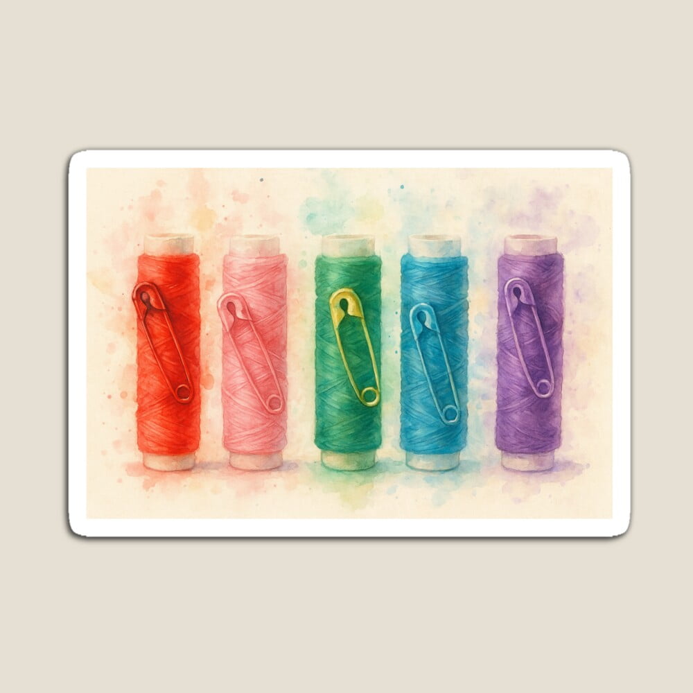 Kira - Colorful Threads And Safety Pins - Wrcolor Fine Art Sticker ...