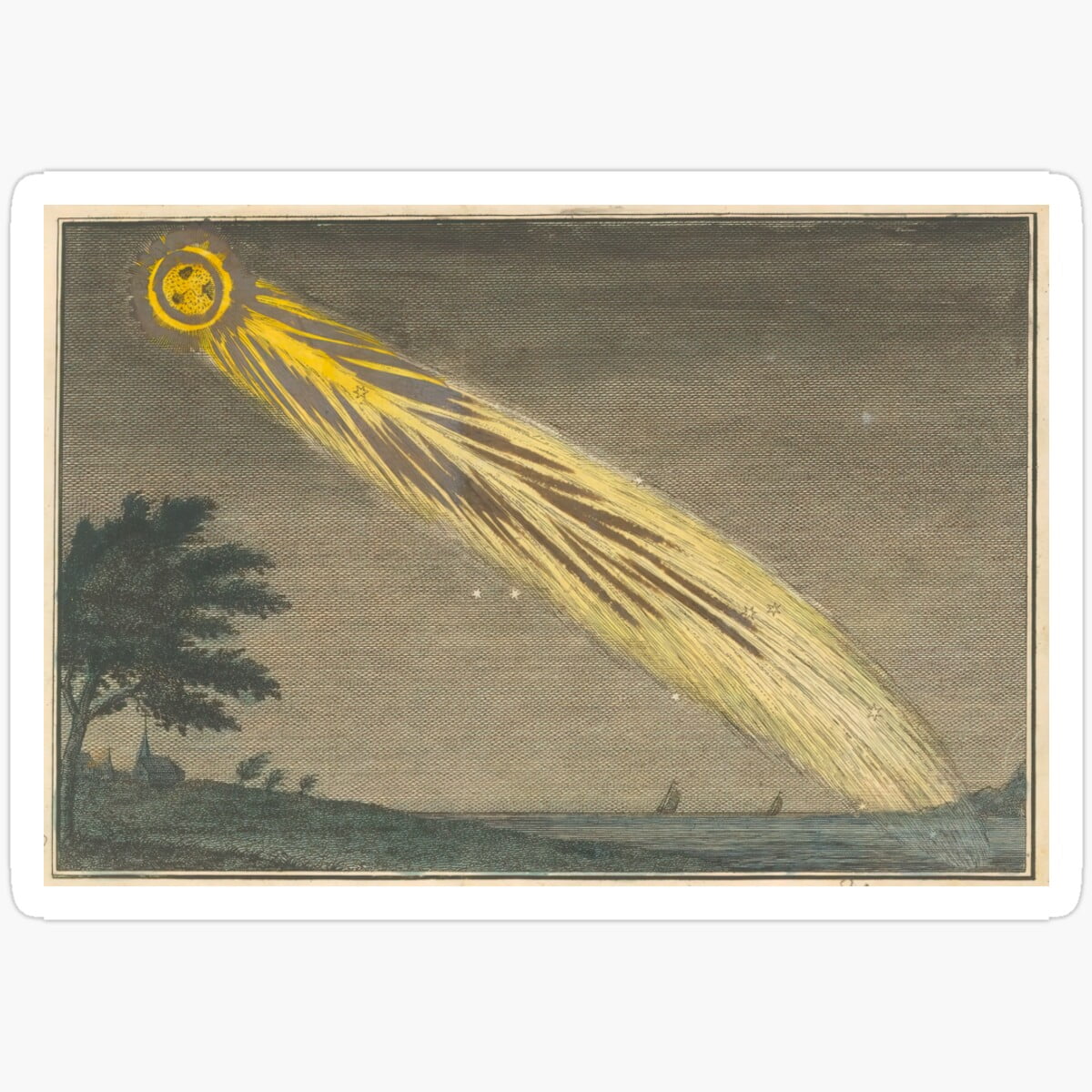 Kira Comet in the Night Sky 18th Century Illustration Glossy Sticker ...