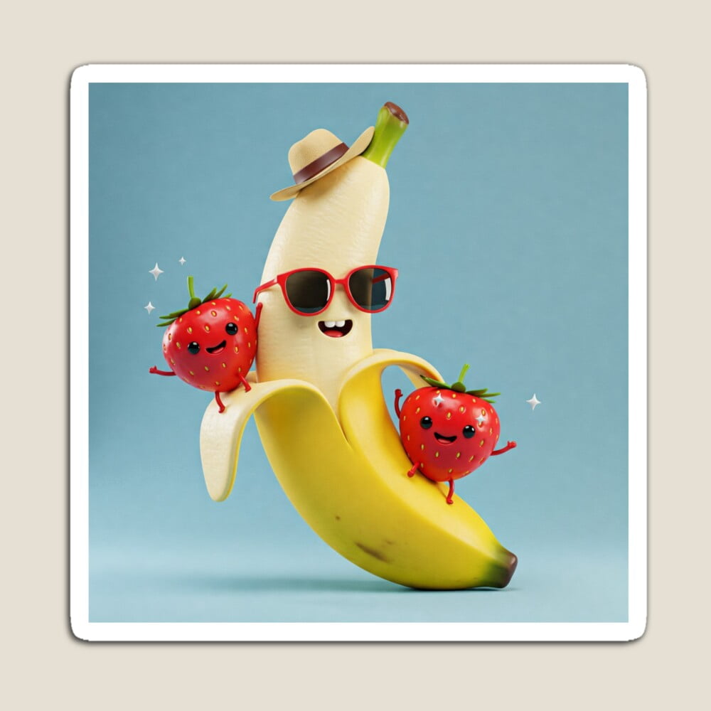 Kira - Cool Banana With Happy Strawberry Friends Sticker - 7094 Hot ...