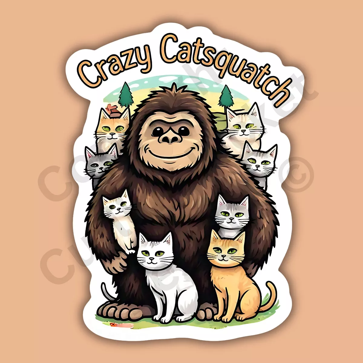 Kira Crazy Catsquatch Sasquatch Bigfoot with Cats Cryptid Funny Vinyl ...