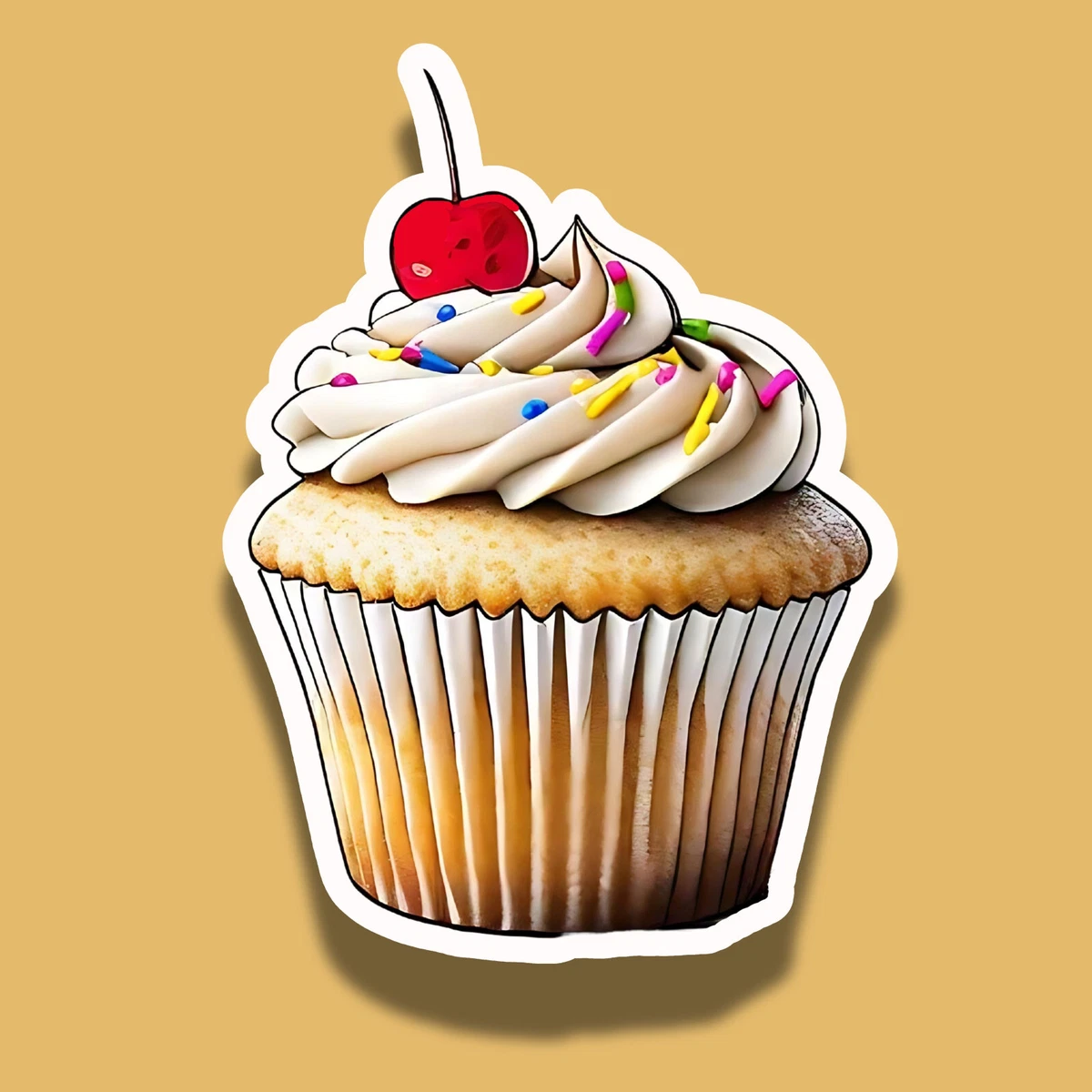 Kira Cupcake with a Cherry Dessert Decadent Fun Vinyl Laminated Sticker ...