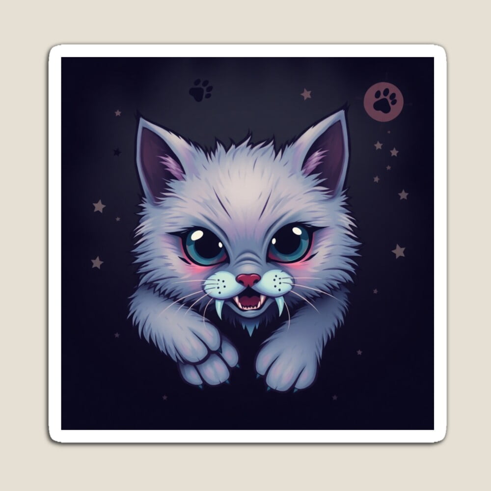Kira - Cute Cat With Spooky Fangs Design Sticker - 7054 Hot Trending ...