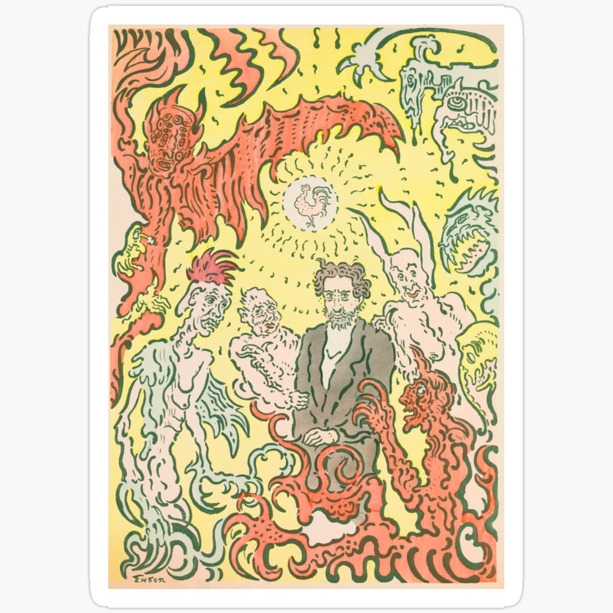 Kira Demons Teasing Me James Ensor Poster Sticker Waterproof Sticker for Water Bottles, Laptops ...