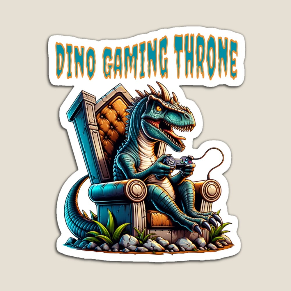 Kira - Dinosaur Playing Video Games - Dino Gaming Throne Sticker - 4232 ...