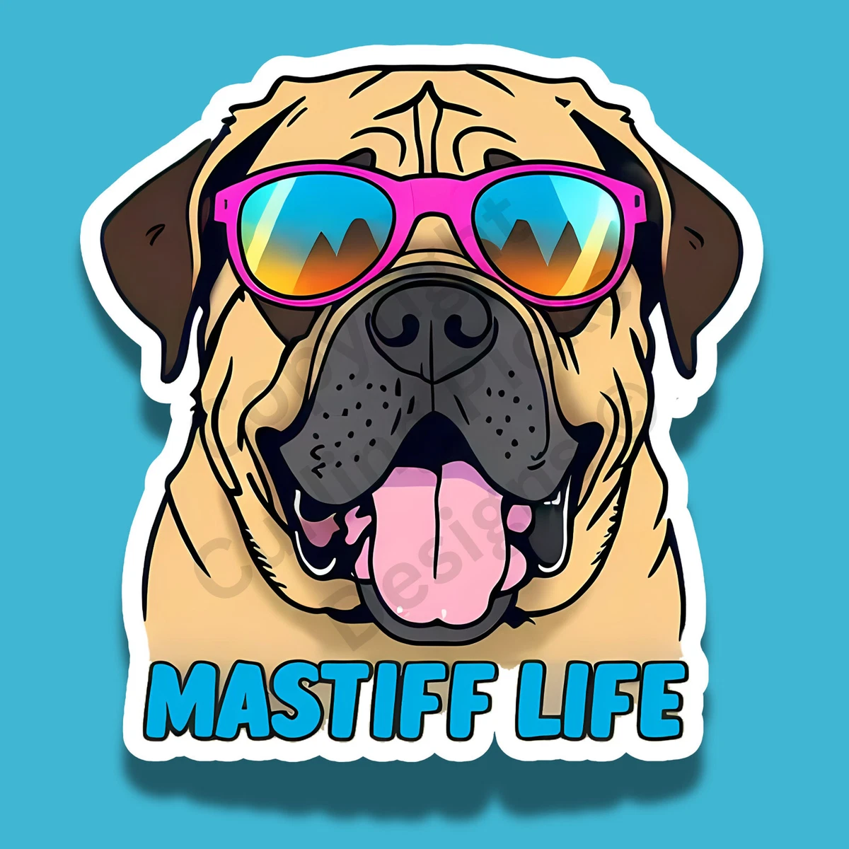 Kira English Mastiff Life Wearing Sungles Cute Funny Vinyl Sticker ...