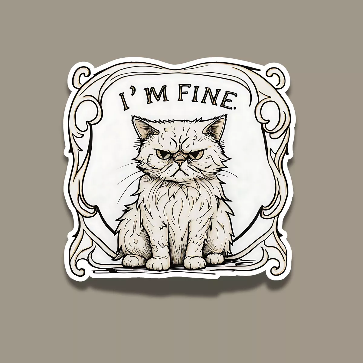 Kira I'm Fine Grumpy Grouchy Cat Funny Cute Square Vinyl Laminated ...