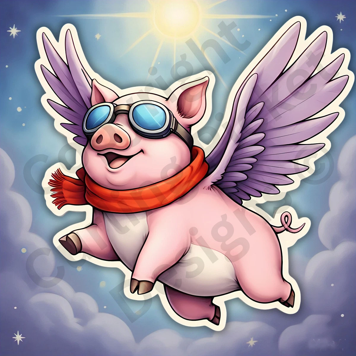 Kira Funny Flying Pink Pig Wearing A Scarf And Goggles Cute Vinyl ...
