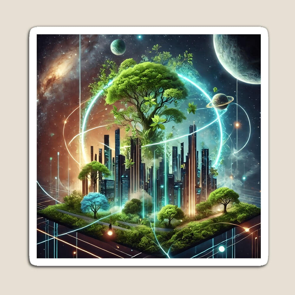 Kira - Futuristic Eco-City In Space Sci-Fi Digital Art Sticker - 561 ...