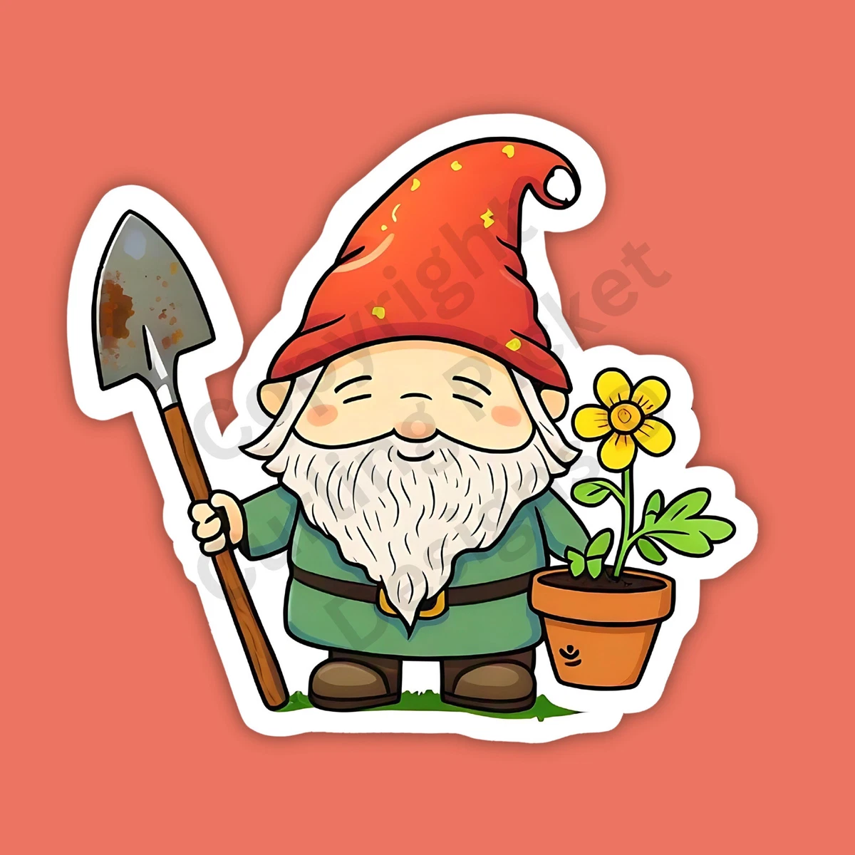 Kira Gardening Gnome with Shovel and Flower Pot Cute Funny Vinyl ...