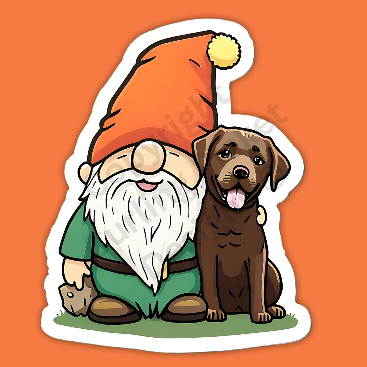 Kira Gnome with a Chocolate Lab Labrador Breed Dog Cute Funny Vinyl ...
