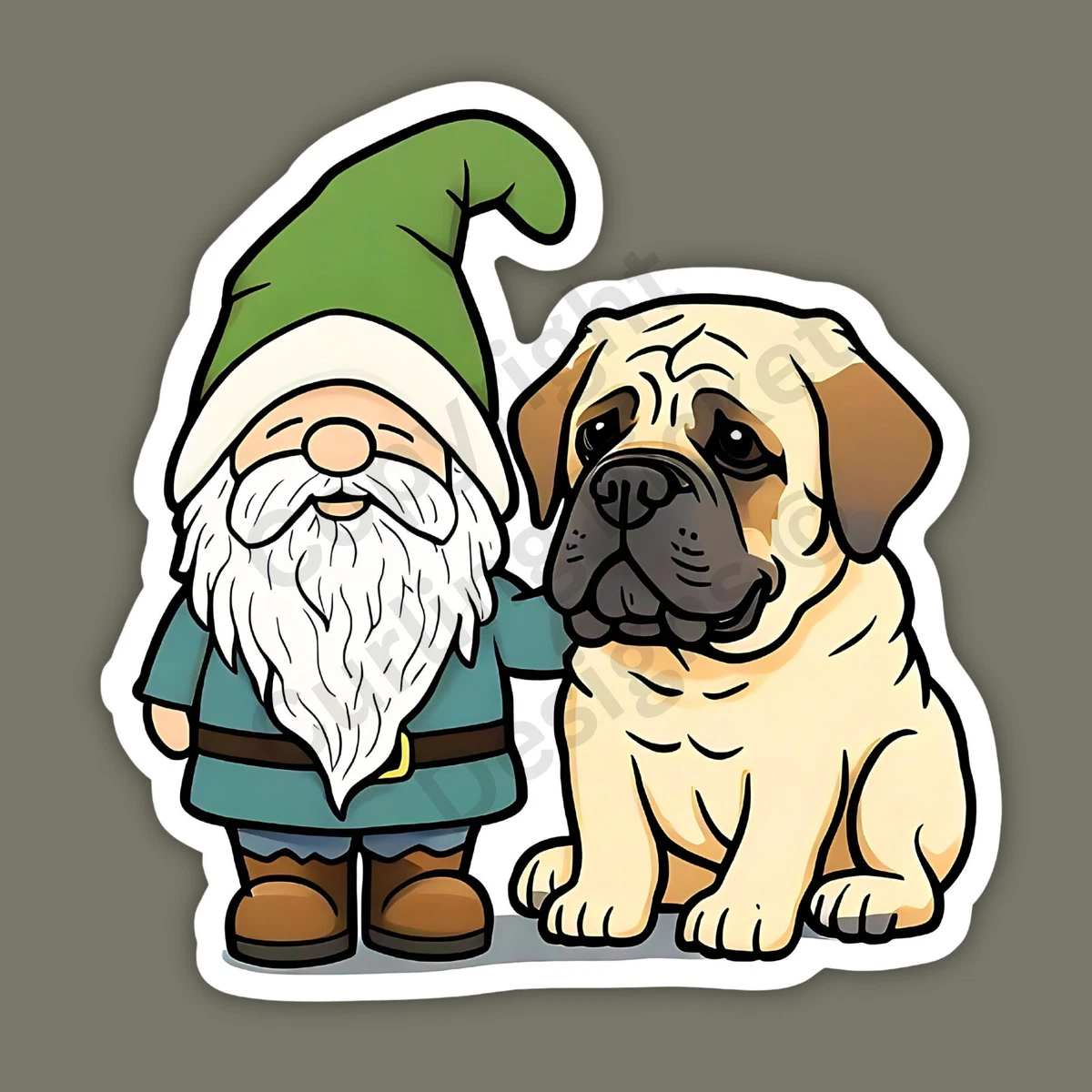 Kira Gnome with an English Mastiff Breed Dog Cute Funny Vinyl Sticker ...