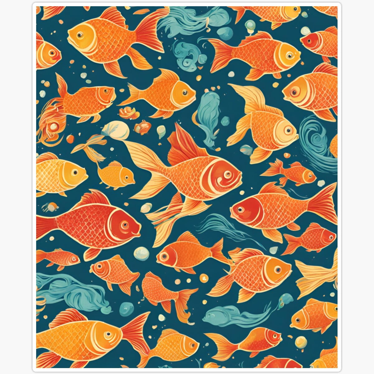Kira Goldfish Parade: Aquatic Whimsy Sticker Decorative Laptop, Phone ...