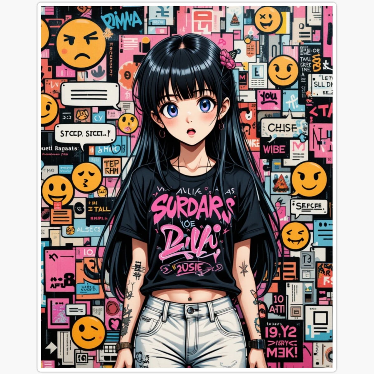 Kira Graffiti Punk Girl - Edgy Pop Culture Expression Sticker ...