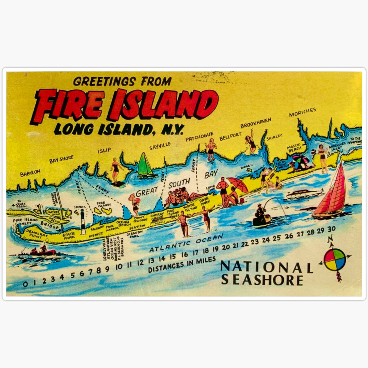 Kira Greetings from Fire Island, NY (Postcard) Sticker Decorative ...