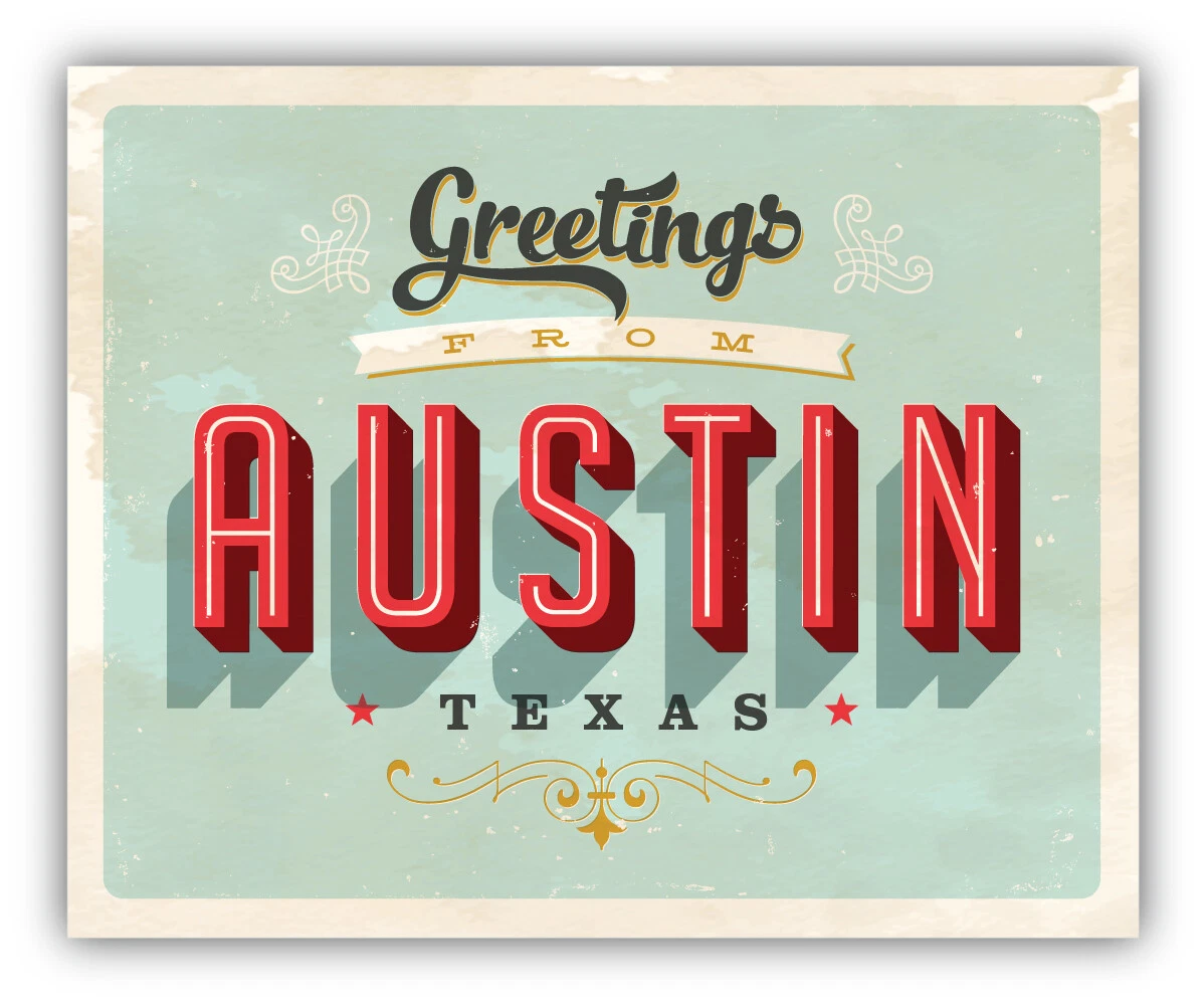 Kira Greetings From Austin Texas Vintage Vinyl Sticker Decal Waterproof Sticker for Water ...