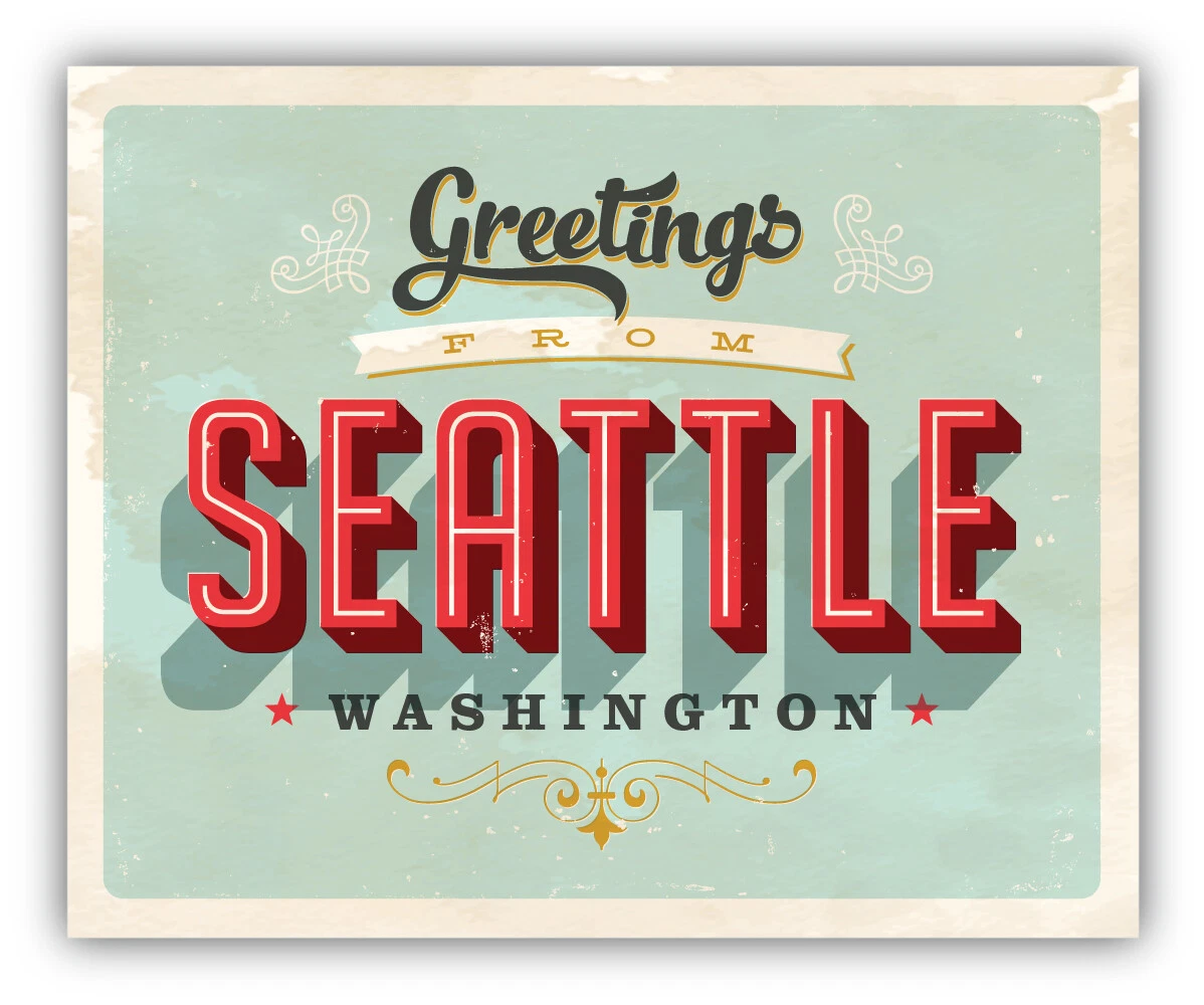 Kira Greetings From Seattle Washington Vintage Vinyl Sticker Decal ...