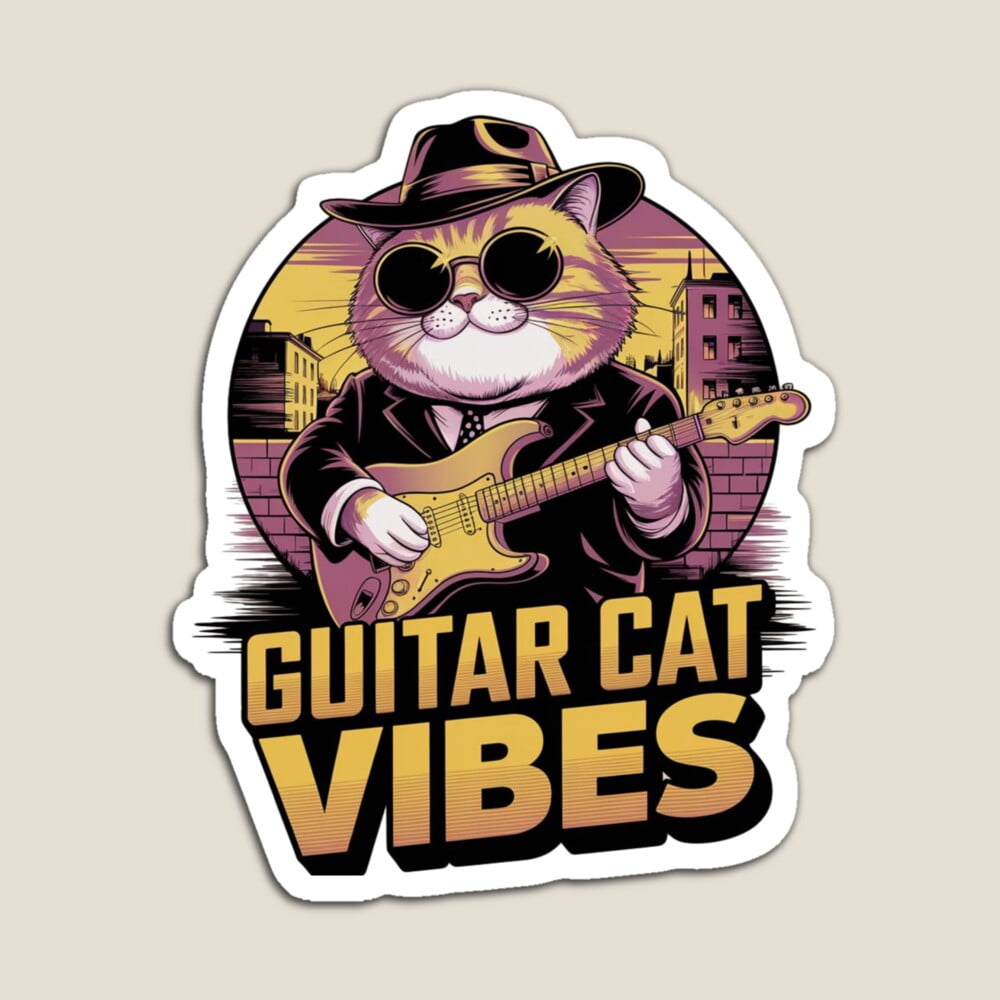 Kira - Guitar Cat - Jazz Cat Sticker - 1402 Hot Trending Vinyl Stickers ...