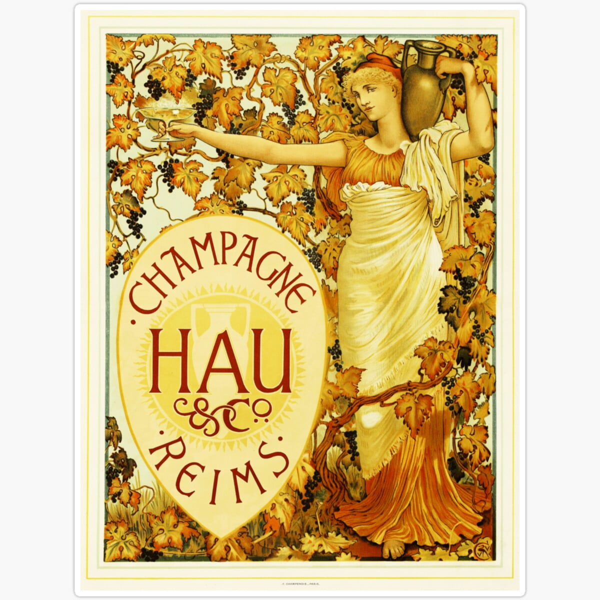 Kira HAU Reims Sparkling Wine Liquor 1894 Vintage Art Nouveau Poster by ...