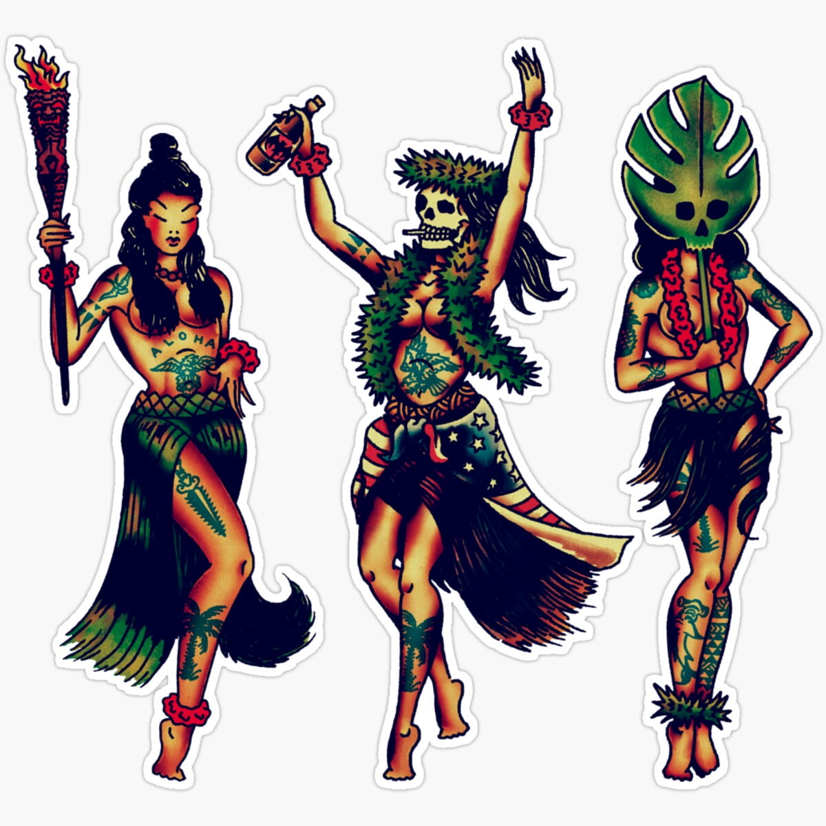 Kira HULA GIRLS - pinup tattoos Sticker Decorative Laptop, Phone ...