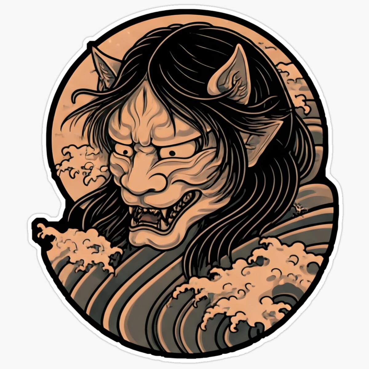 Kira Hannya Mask - Japanese Design with Waves Sticker Decorative Laptop ...