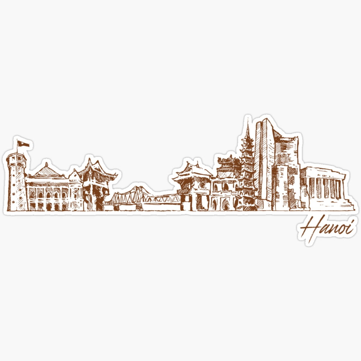 Kira Hanoi hand drawn skyline Sticker Decorative Laptop, Phone Stickers ...