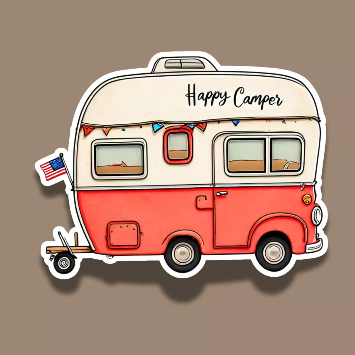 Kira Happy Camper American Camping Vinyl Laminated Sticker Waterproof ...