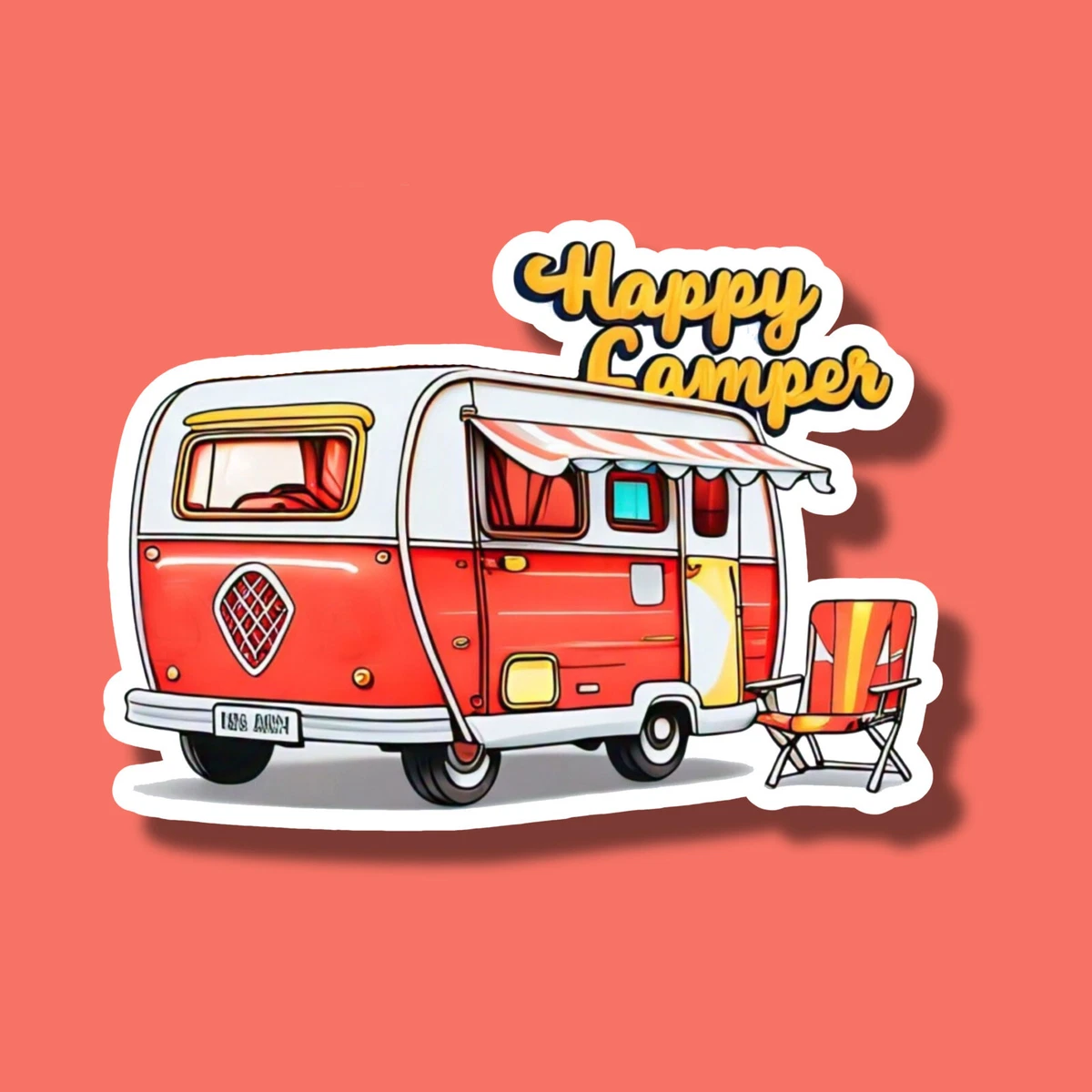 Kira Happy Camper Camping Vintage Retro Cute Camper Vinyl Sticker ...