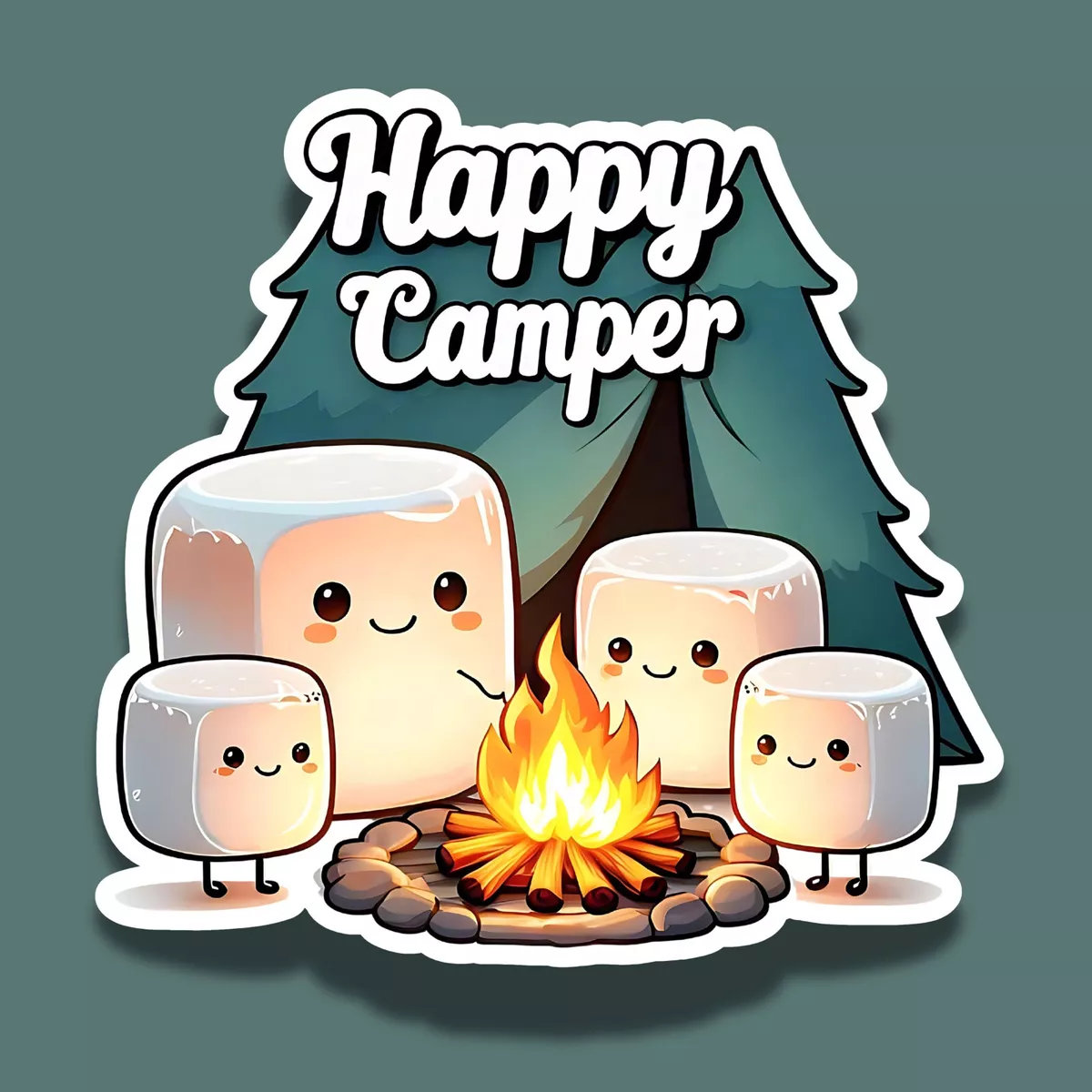Kira Happy Camper Marshmallows Funny Cute Vinyl Laminated Sticker ...
