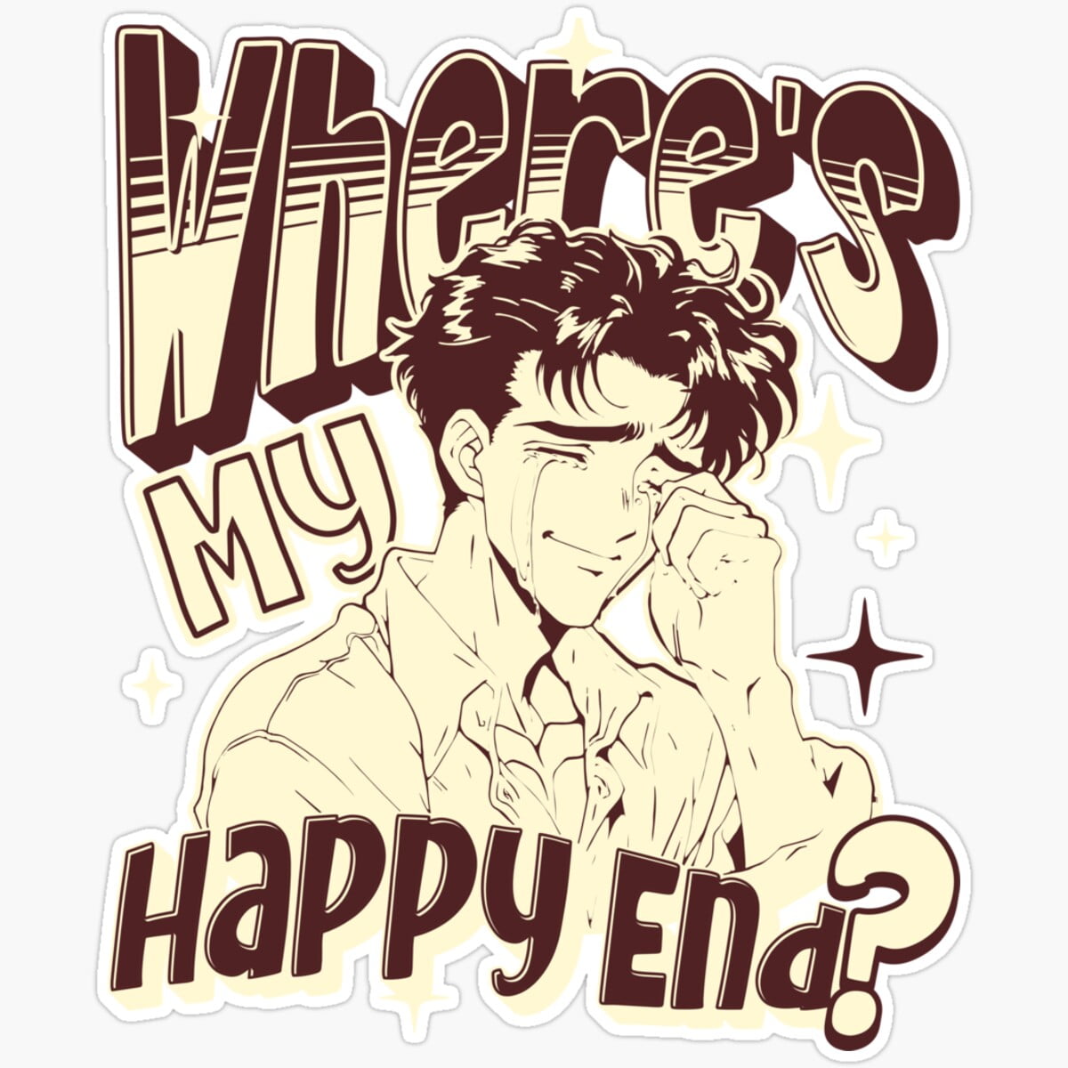 Kira Happy End - Retro Anime Boy Crying Emotional Sticker Decorative ...